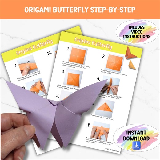Origami Butterfly Printable Instructions, Easy Craft Download, Paper Folding Guide, Model Making Worksheet for Adults and Kids - Etsy