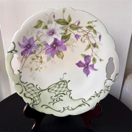 Antique Hand Painted Porcelain Floral Serving Plate With Handles Signed - Etsy