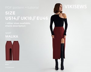 Malika Semi-fitted Straight Skirt Pattern With Pdf Tutorial Size US 14 UK 18 EU 46 - Etsy