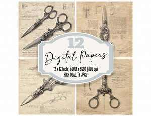12x Scissors Sketch Junk Journal Paper Digital Paper Pack Printable Paper High Quality Jpgs Vintage Sewing Backgrounds Scrapbook Paper - Etsy UK
