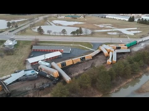 RAW: Drone footage shows train derailment in Springfield