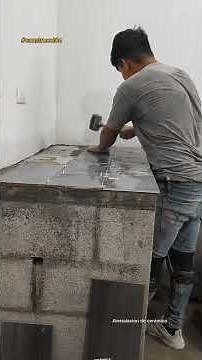 Ceramic tile installation on kitchen countertop #construction #ceramic #kitchen