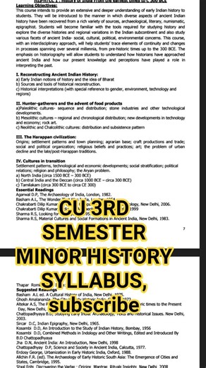 CU 3rd Semester Minor History Syllabus | Calcutta University CBCS | Full Course Structure