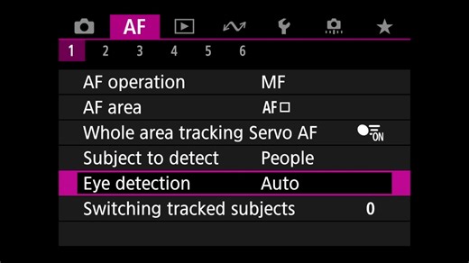 My R6 Mark 2, auto focus settings. Sorry this wasn't more extensive with narration but I was just too tired to do it lol ignore the MF (manual focus) in one of the settings its just because I didnt have a lens attached. | Zamani Feelings