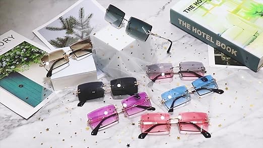 Stylish Small Rectangle Sunglasses Tinted Frameless Shades
