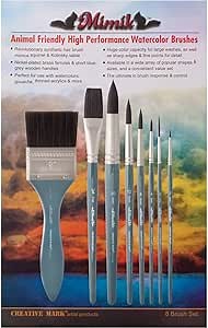 Creative Mark Mimik Professional Watercolor Brushes - Value Set of 8 - Synthetic Squirrel Hair - Natural Bristle Artist Brushes for Watercolors, Gouache & Acrylics