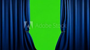 seamless 3D animation 4K resolution blue curtain opening closing ideal transitions with green screen providing smooth realistic loop cinematic effects clothes textile fabric silk
