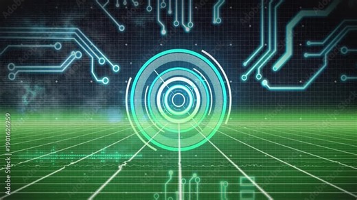 On system start HUD target rotating and pulsing, sweeping and scanning grid for diagnostic readout