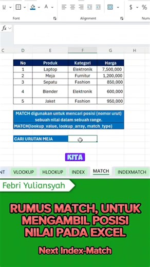 Wajib Tahu Match, sebelum mulai Rumus INDEX MATCH #excel #febriexcel #tutorialexcel #excellearn #excellearning | Febriexcel