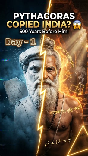 Dharmic Dastur on Instagram: "Pythagoras Se 500 Saal Pehle? 😱 The Real Father of Geometry! Kya Pythagoras ne sach mein wo theorem banaya tha jo hum school mein padhte hain? Sachai aapko hairan kar degi. Sadiyon pehle, Rishi Baudhāyana ne 'Śulba Sūtras' mein geometry ke wo niyam likh diye the jinhe aaj duniya Pythagoras ke naam se jaanti hai. Ye kahani hai hamari khoyi hui virasat aur us gyan ki jo Bharat se nikal kar puri duniya mein faila. Dharmic Dastur par aaj hum itihas ke un panno ko palte