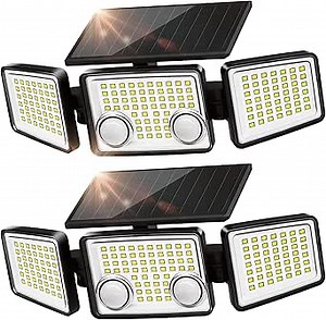 UME Solar Outdoor Lights 3000 Lumen 7000K, 152 LED Super Bright Motion Sensor Outdoor Light with 2 Sensors, IP65 Waterproof 270 Wide Angle Solar Flood Light with 3 Modes for Garden - 2 Pack