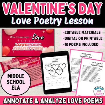 Valentine’s Day Love Poetry Lesson | No Prep Poem Analysis & Annotation 6-8 ELA