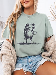 Frog Drinking Coffee Tshirt, Comfort Colors Unique Frog Coffee Tshirt, Frog Meme Graphic Tee, Mystical Toad Shirts, Frog Lovers Gag Gift Top - Etsy