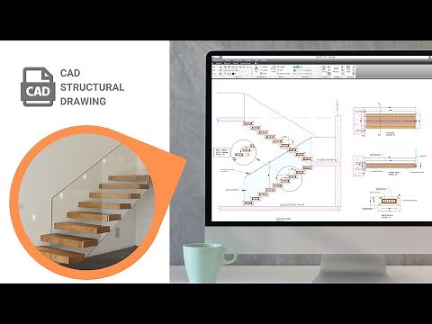 Steel Cantilevered Staircase with Wooden Step Finish - Structural CAD detailed drawing
