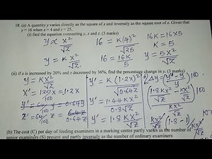 MATHEMATICS PAPER 2: PARTIAL VARIATIONS, JOINT VARIATIONS AND PERCENTAGE CHANGES IN A QUANTITY.