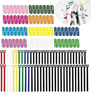 JuGeoZhi Reusable Cable Labels and Ties Sets - Multicolor Cable Storage and Management Two Size 60pcs Fastening Cable Ties, 140pcs Wire Labels for Home Office Desk Cable Wrap and Management