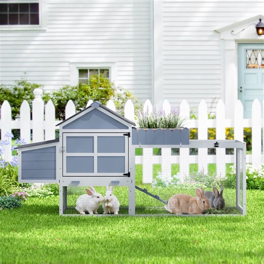 (3 pack) 80" Outdoor Wood Chicken Coop, 2-Tier Hen House with Openable PVC Roof & Planter Box, Nesting Box, Run, and Easy-Clean Tray, Backyard Patio Poultry Habitat, Gray