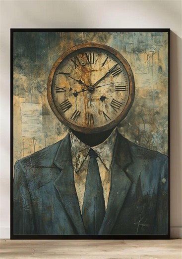 Surreal Clock Head Man Art Print | Vintage Abstract Portrait (digital Download) - Etsy