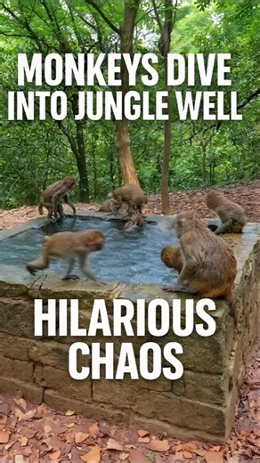 Monkeys dive into jungle well for a wild bath 🐒💦 | hilarious chaos unfolds