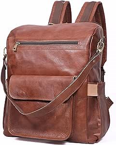 Genuine Leather Laptop Backpack for Women Designer Brown Leather Backpack Purse with 15.6-inch Laptop Computer Compartment Best for Work, Travel, and Daily Use