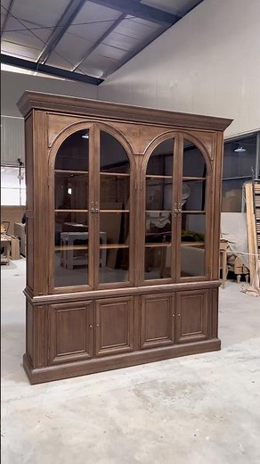 Classic French Style Oak Bookcase & Sideboard | Vintage Arched Glass Doors | Solid Wood Cabinet