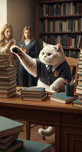 Librarian Cat: This Feline Runs the Quietest Library 📚 #SmartCat #WorkFromHome #FunnyJob