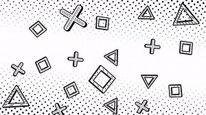 Moving shape memphis retro 90s style background.