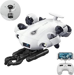 【Upgraded】V-EVO 4K60FPS Underwater Drone with Robotic Arm, with Removable SD Card, QYSEA AI Vision Lock 360° Omnidirectional Movement Underwater ROV with Depth Hold, Portable Robot with VR Control