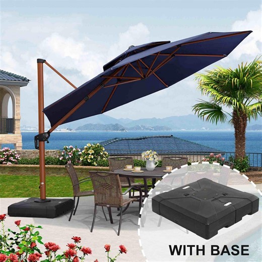 Reviews for PURPLE LEAF 12 ft. Octagon WindProof High-Quality Wood Pattern Aluminum Cantilever Patio Umbrella with Stand, Navy Blue | Pg 1 - The Home Depot