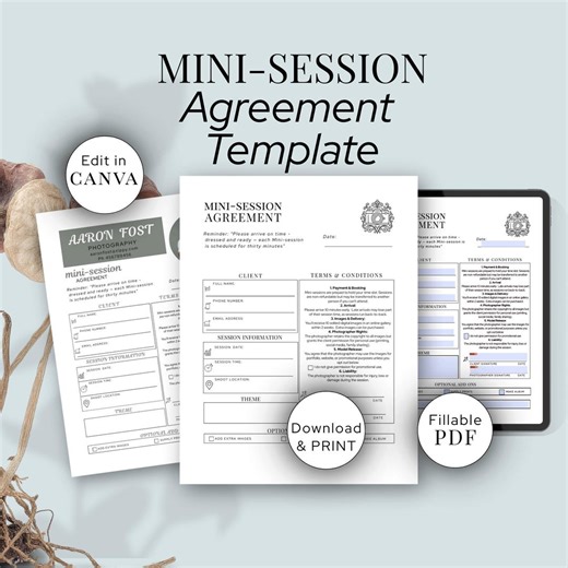 Photography Mini Session Agreement Template Photographer Client Editable Contract Digital Download Small Business Photo Form - Etsy