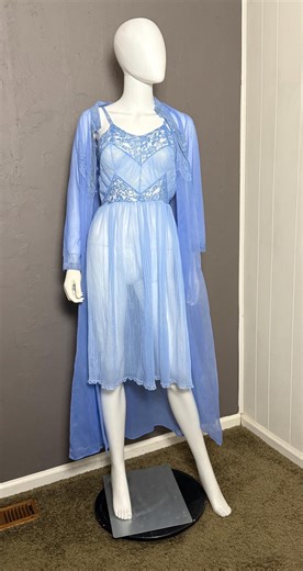 1960's Klein Blue Sheer Lacy Slipdress   Peignoir Size S/M Hand Dyed OOAK Two Piece Set - Etsy