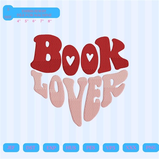 Book Lover Embroidery Design Pes, Retro Bookish Embroidery File for Sweatshirt, Reading Heart Digital Glow Embroidery, Pes Dst Emb Jef Files - Etsy