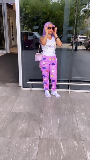 Stylish Outfits Featuring Purple Hair and Colorful Prints