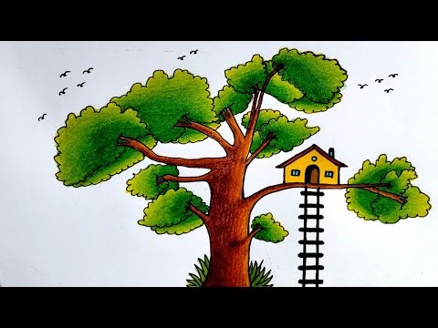 How to Draw a Big Tree 🌳House Step by Step | Tree House 🏠 Drawing | Drawing with Pencil for beginner
