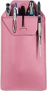 Genius Lab Gear Lab Coat Pocket Protector - Faux Leather Tools Pen & Marker Holder Organizer Pouch for Scientists-Engineers - Holds Laboratory Accessories - Tweezers, Spatula, Badge ID - (Faded Pink)