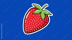 4K Animated Strawberry Sticker Fruit Animation Design. Isolated on Blue Chroma Key Background. Berry Healthy Fruit Concept. Fresh Hand Drawn Style Strawberry Design Element. Social media and websites