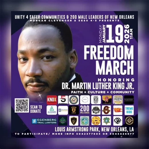 Join Us This Monday January 19th 2026 11am At Louis Armstrong Park 901 N. Rampart St. for the 3rd Annual Dr. Martin Luther King Jr. Freedom March followed by a performance by #KermitRuffins @ruffinsbbq At TREME' CENTER. #DJRO 🎛 Spinning before the band set 🎺 Bring The Family & Kids, Everyone is Welcome!!! For More Info 504 342-6977 or 504 237-7805 @morgan.clevenger @sixwardsteppers @the3rdlinenola @200maleleadersneworleans @alignedfoundation @sess45 @diedratmeredith #mlkdaymarch #mlkday March 