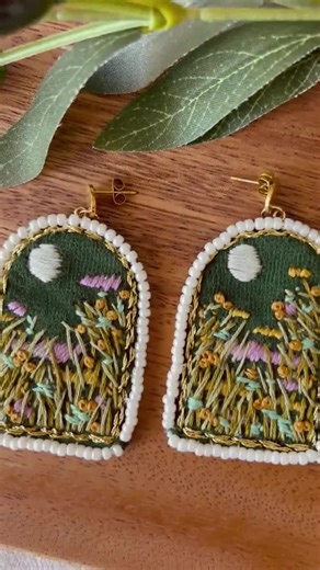 Hand Embroidered Velvet Earrings: Flower Meadow Landscape Jewelry - Etsy
