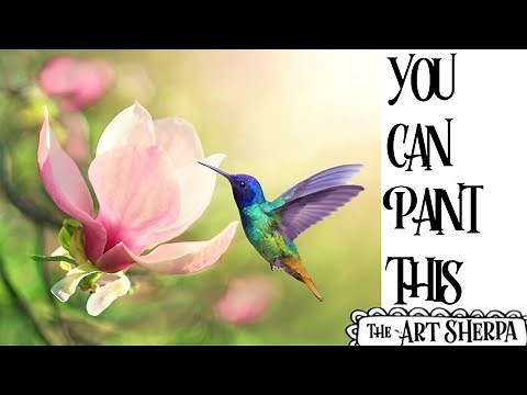 Hummingbird and Magnolia Acrylic painting tutorial step by step Live Streaming | TheArtSherpa