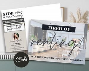 Tired of Renting Postcard & Card | Real Estate Farming | Real Estate Marketing | Real Estate Rental | Real Estate Farming Postcard | Canva - Etsy