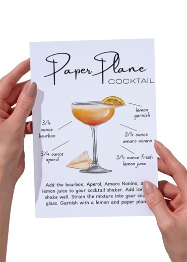 Paper Plane Cocktail Recipe Card: Modern Bar Cart Decor (digital Download) - Etsy
