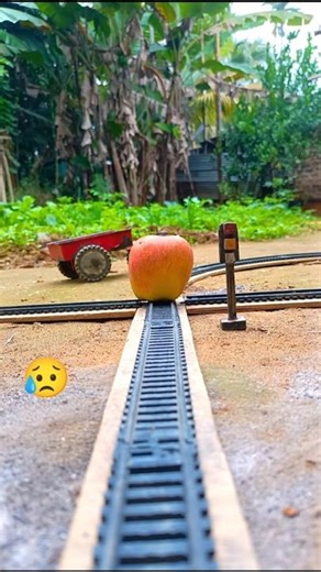Apple Stuck on Railway Track — Miniature Train Faces a Big Obstacle!