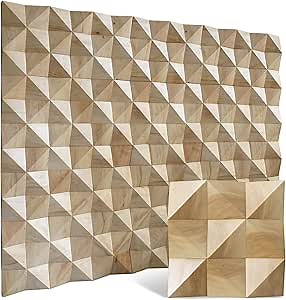 Acoustic Diffuser Panels - 3D Populus alba Diamond 11.81"x11.81", Natural Wood Sound Treatment for Home Theater