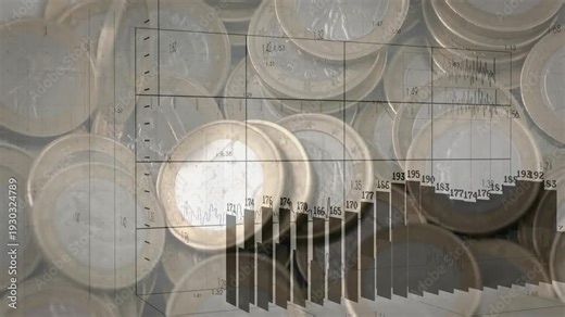 Euro coins driving grid fading in waveform showing right bars growing receding tracking trends