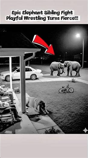 Nighttime CCTV Drama: Elephant Siblings Clash While Lion Observes!!! #cctv #nightvision #viralvideo