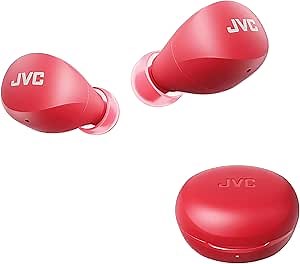 JVC Compact and Lightweight Gumy Mini True Wireless Earbuds Headphones, Long Battery Life (up to 23 Hours), Sound with Neodymium Magnet Driver, Water Resistance (IPX4) - HAA6TR (Red)