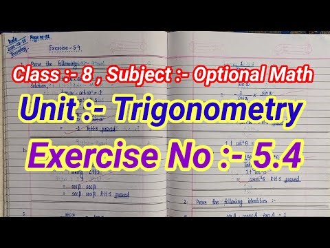 Subject:- Optional Math Chapter:- Trigonometry | Class 8 Exercise No:- 5.4 | Trigonometry | BLE