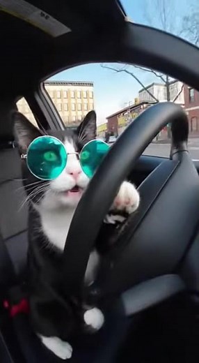 A Cat Driving Like a Pro 😂 #FunnyVideo #DrivingCat