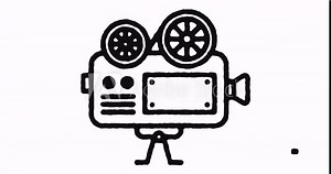 Movie camera outline icon animation footage/video. Hand drawn like symbol animated with motion graphic, can be used as loop item, has alpha channel and it's at 4K video resolution. Stock Video