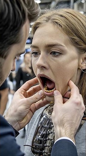 Shocking! Man Checks Humanoid Girl’s Teeth at the Expo!